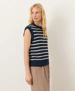 PACT Organic Cotton Shoreline Relaxed Shell - Seabreeze Stripe Navy Blue