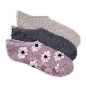 MUK LUKS Ballerina Cozy Socks With Grippers 3-pair Pack - Purple/grey
