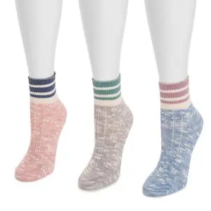 MUK LUKS Rib Cuff Mini Crew Socks 3 Pair Pack