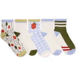 MUK LUKS Quarter Crew Novelty Socks 5 Pack - Strawberry