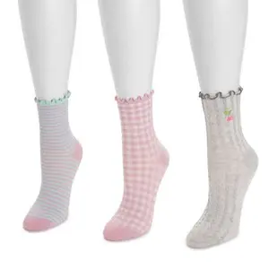 MUK LUKS Embroidered Quarter Crew Socks 3 Pair Pack