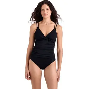 SHAPESOLVER Tessa Underwire V-neck Tankini Swimsuit Top - Black