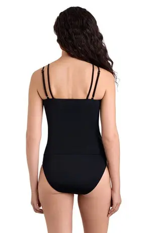 SHAPESOLVER Tessa Underwire V-neck Tankini Swimsuit Top - Black