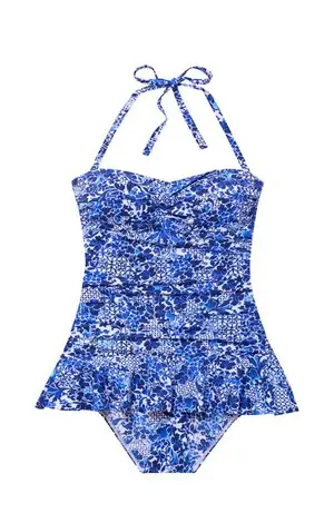 SHAPESOLVER Skirted One-piece Swimsuit - Floral City