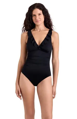 SHAPESOLVER Kayla Ruffle Underwire One-piece Swimsuit - Black