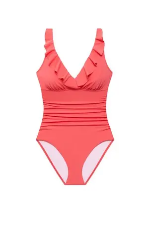 SHAPESOLVER Kayla Ruffle Underwire One-piece Swimsuit - Coral