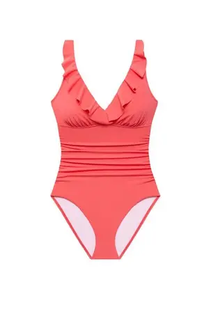 SHAPESOLVER Kayla Ruffle Underwire One-piece Swimsuit - Coral