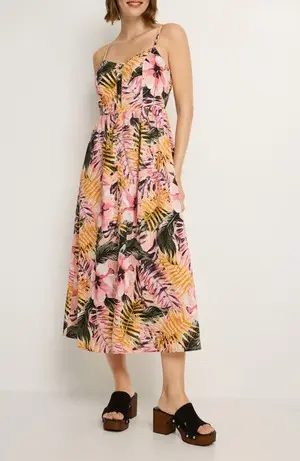 LASCANA LASCANA Button Up Panel Midi Dress Multi Print