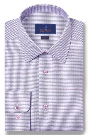 David Donahue Regular Fit Microcheck Cotton Dobby Dress Shirt - White/pink