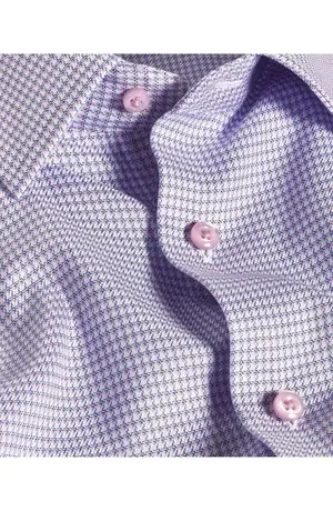 David Donahue Regular Fit Microcheck Cotton Dobby Dress Shirt - White/pink