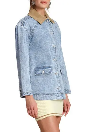 Avec Les Filles Relaxed Contrast Collar Barn Jacket - Light Wash Diamond