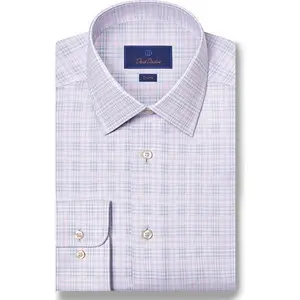 David Donahue Trim Fit Check Cotton Dobby Dress Shirt