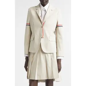 Thom Browne Tricolor Armband Relaxed Fit Cotton Sport Coat - Beige