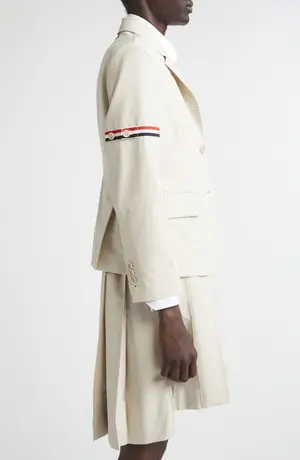 Thom Browne Tricolor Armband Relaxed Fit Cotton Sport Coat - Beige