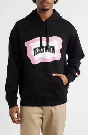 ICECREAM Flag Logo Cotton French Terry Hoodie - Black