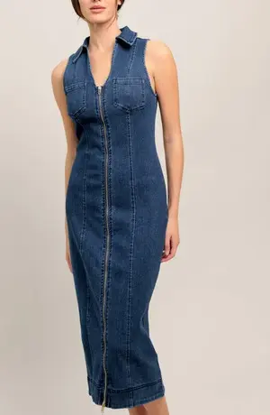 FLYING TOMATO Sleeveless Denim Midi Dress