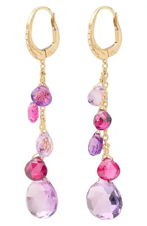 Marco Bicego Paradise Pink Tourmaline & Amethyst Drop Earrings - 18k Yellow Gold