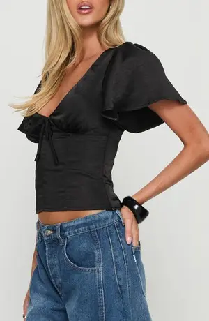 Princess Polly Satin Crop Top With Tie Detail - Black
