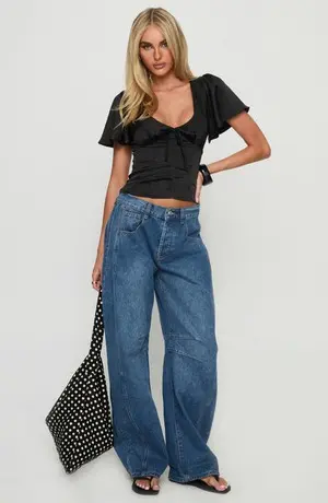 Princess Polly Satin Crop Top With Tie Detail - Black