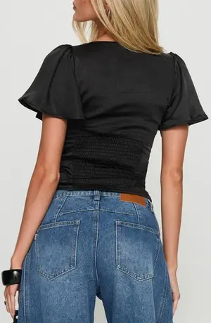 Princess Polly Satin Crop Top With Tie Detail - Black