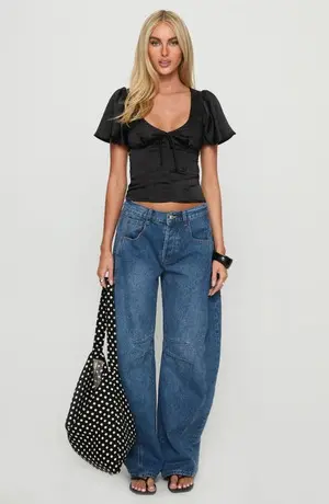 Princess Polly Satin Crop Top With Tie Detail - Black