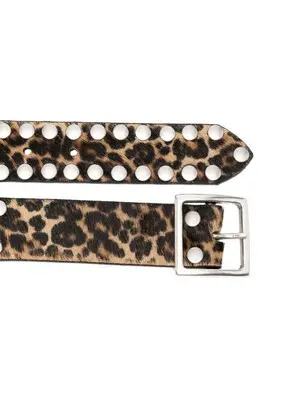 GOLDEN GOOSE Leo Studded Leather Belt - Brown