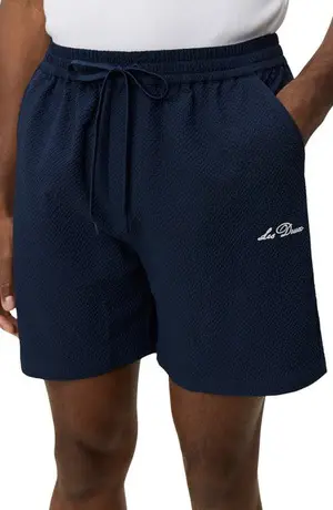 LES DEUX Stan Seersucker Swim Shorts Dark Navy
