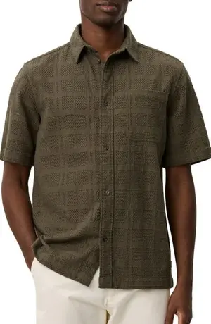 LES DEUX Charlie Short Sleeve Button-up Shirt - Olive Night