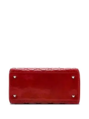 Dior Lady Cannage Quilt Patent Medium Satchel - Red