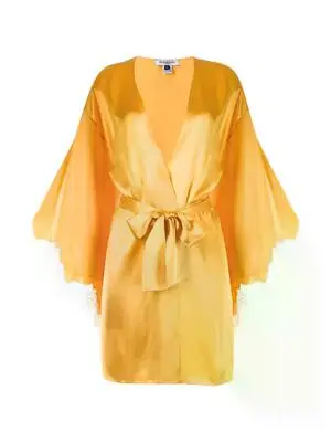 GILDA & PEARL Lace Trim Silk Robe - Yellow