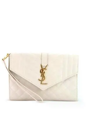 Saint Laurent Classic Monogram Envelope Wristlet - White