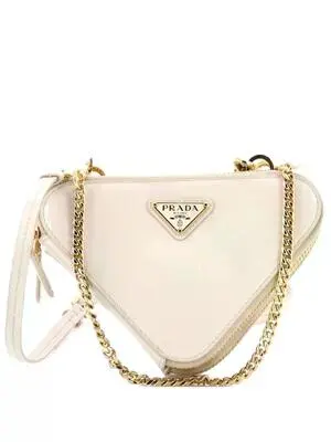Prada Triangle Double Zip Pouch With Chain - Neutrals