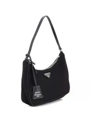 Prada Re-edition 2005 Tessuto With Saffiano Leather Mini Hobo Bag - Black