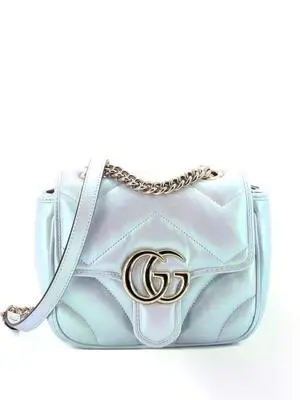 Gucci Gg Marmont Chevron Iridescent Leather Mini Shoulder Bag - Metallic