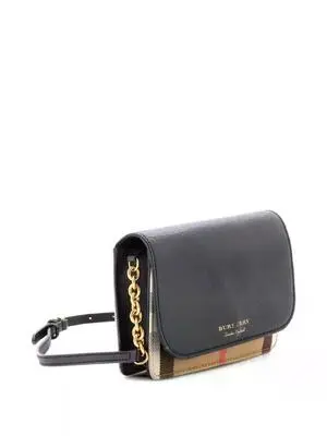 Burberry Hampshire Wallet On Chain Leather And House Check Canvas Crossbody Bag - Black