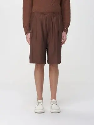 LANEUS Linen Blend Chino Shorts - Brown