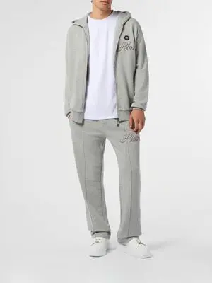 Philipp Plein Zip-up Hoodie With Embellished Logo - Grey