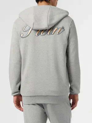 Philipp Plein Zip-up Hoodie With Embellished Logo - Grey