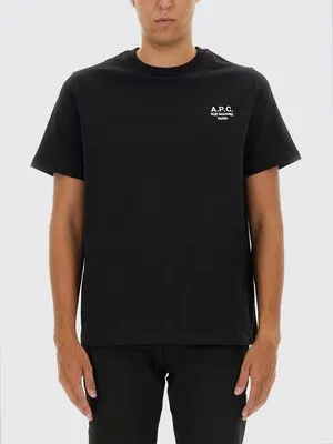 A.p.c. Short Sleeve Cotton T-shirt With Contrasting Logo Print - Black 1