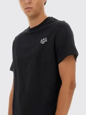 A.p.c. Short Sleeve Cotton T-shirt With Contrasting Logo Print - Black 1
