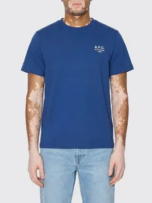 A.p.c. A.P.C. Short Sleeve Cotton T-Shirt With Contrasting Logo Print Blue