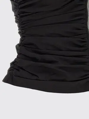 GANNI Ruched Cotton Top With Zip - Black