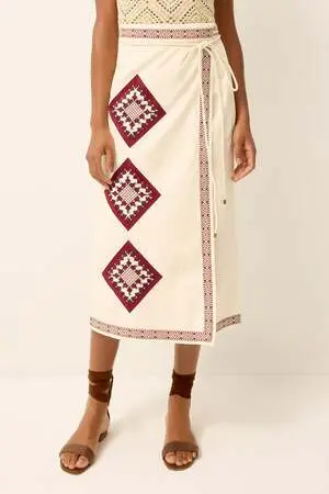 MARIE OLIVER Luca Embroidered Wrap Skirt - Ruby