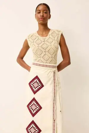 MARIE OLIVER Luca Embroidered Wrap Skirt - Ruby