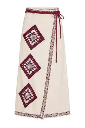 MARIE OLIVER Luca Embroidered Wrap Skirt - Ruby