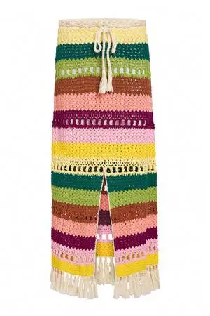 MARIE OLIVER Crochet Striped Midi Skirt