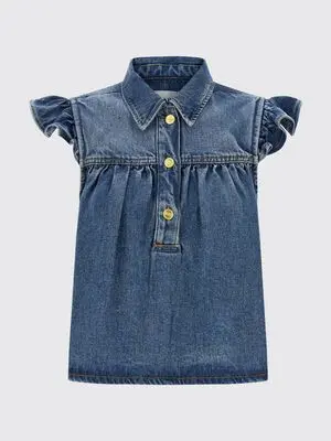 GANNI Sleeveless Denim Top With Ruffles - Blue