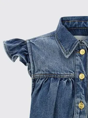 GANNI Sleeveless Denim Top With Ruffles - Blue