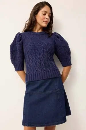 MARIE OLIVER Vayda Cable Knit Sweater - Navy