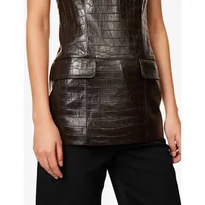 TOTEME Croc-embossed Leather Strapless Top